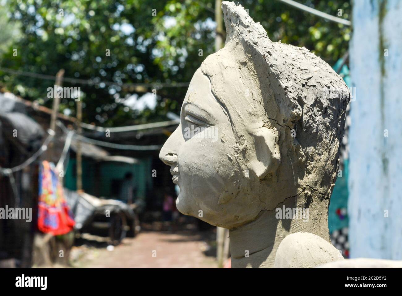 Close up Art model of Maa Durga pratima face. Goddess Durga sculpture ...