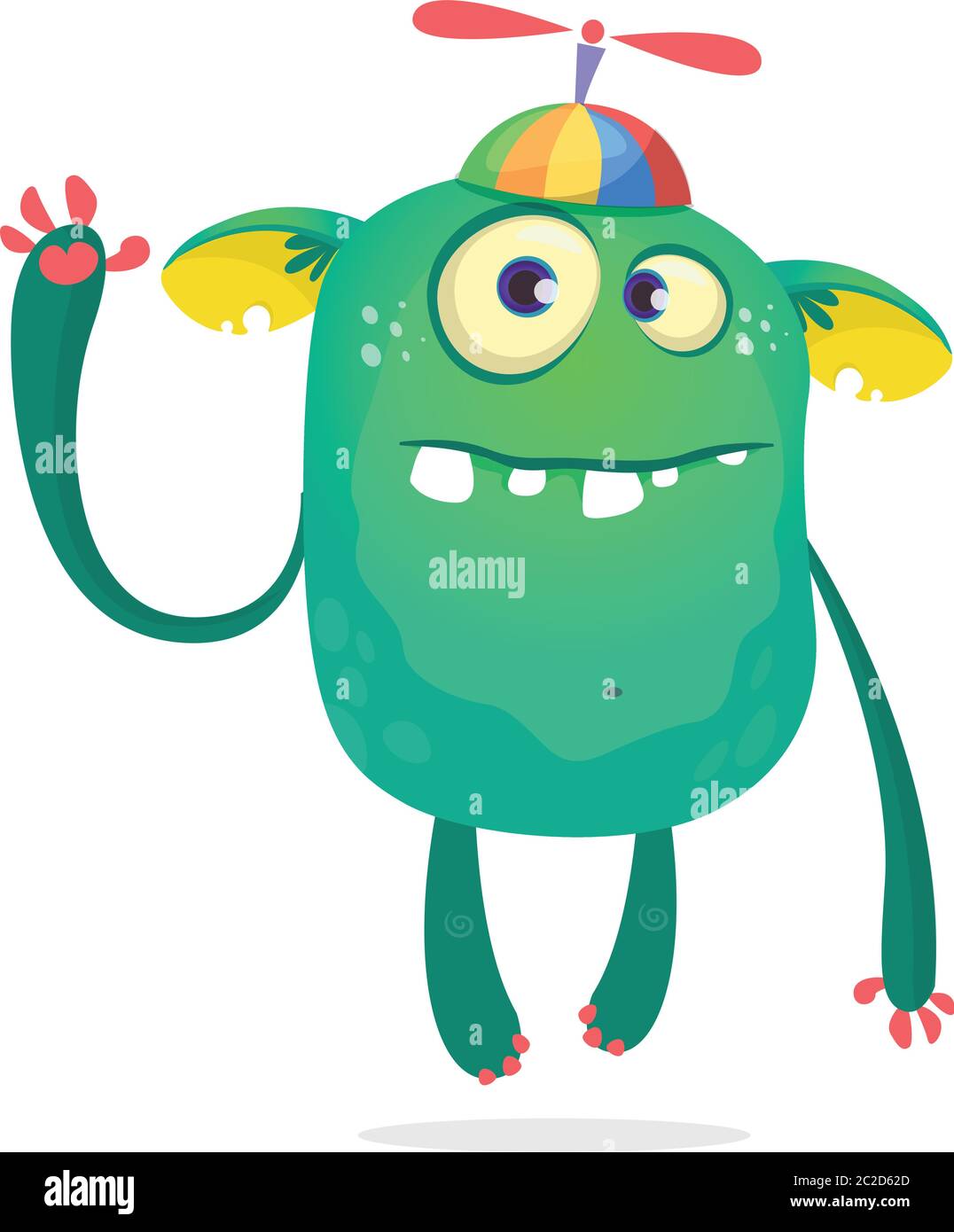 Funny monster kid wearing hat with propeller. Vecto illustration Stock ...