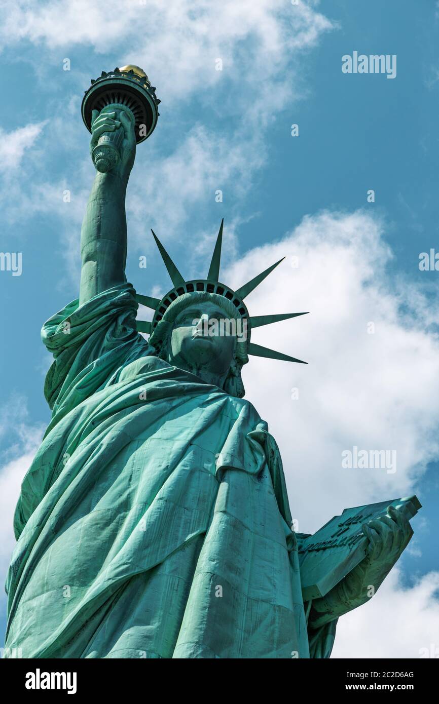 New York City / USA - AUG 22 2018: The statue of liberty back view in ...