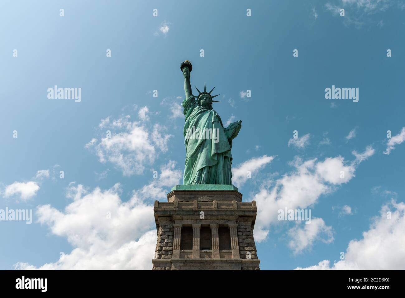 New York City / USA - AUG 22 2018: The statue of liberty back view in ...