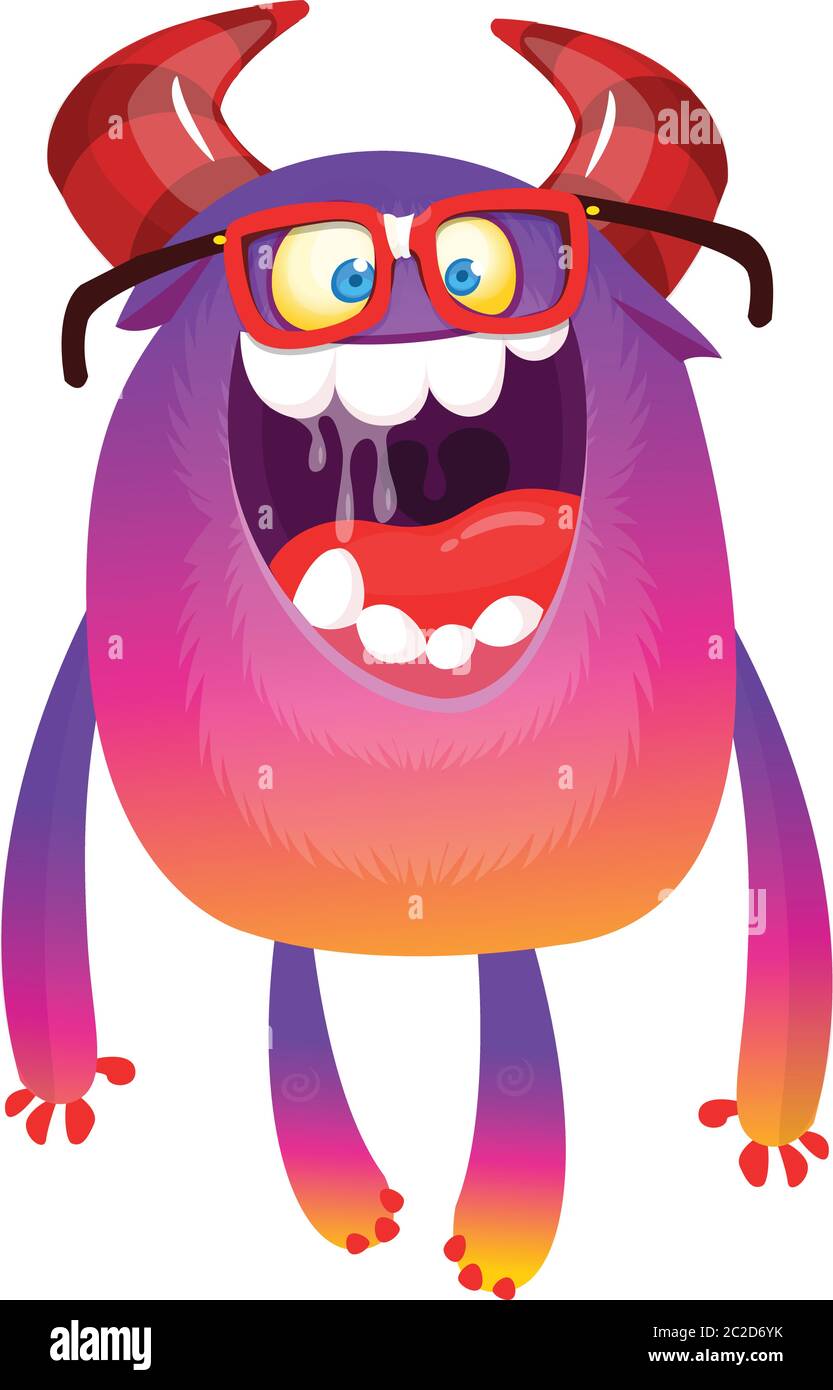 Cartoon smart monster wearing glasses. Vector illustration isolated ...