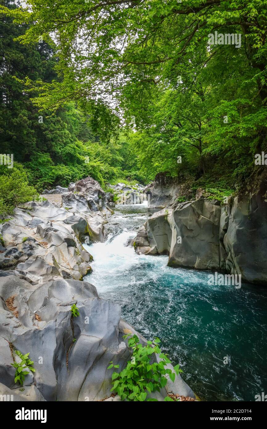 Kanmangafuchi abyss site on Daiyagawa river, Nikko, Japan Stock Photo ...