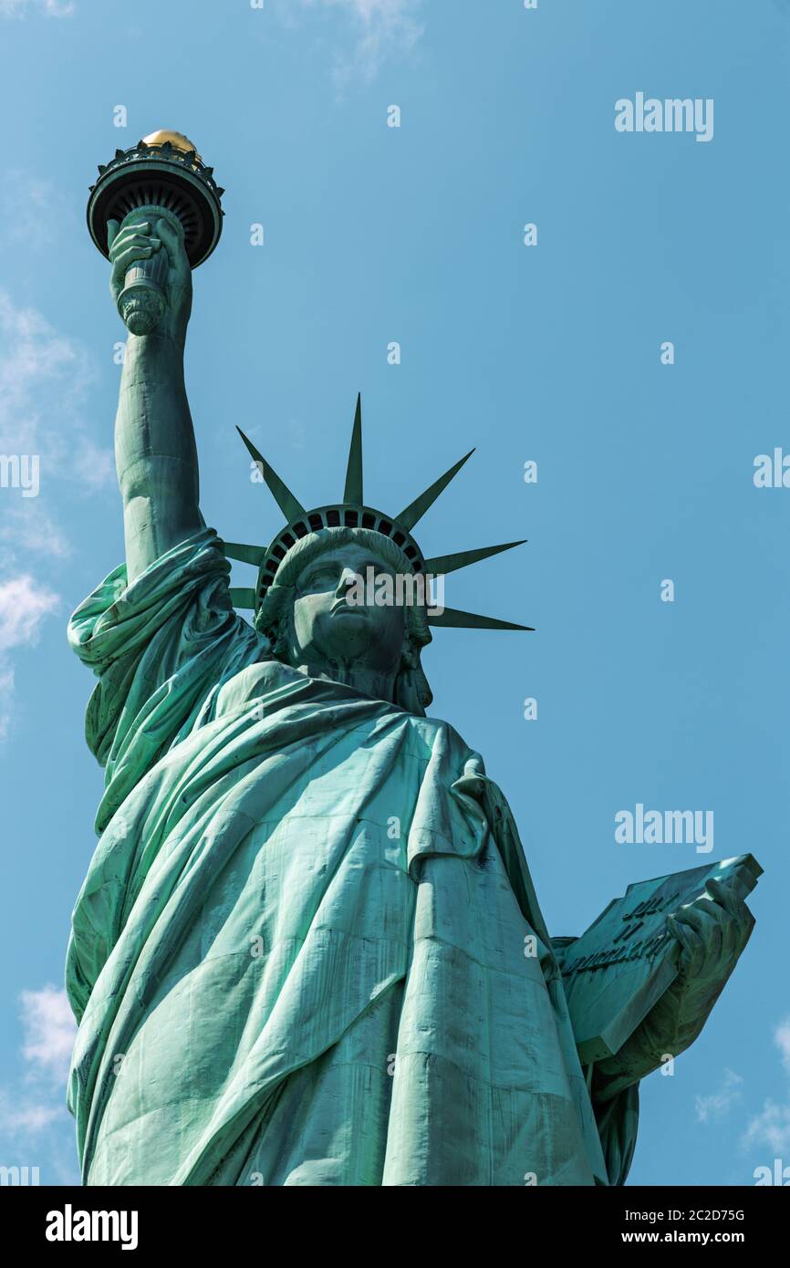 New York City / USA - AUG 22 2018: The statue of liberty back view in ...