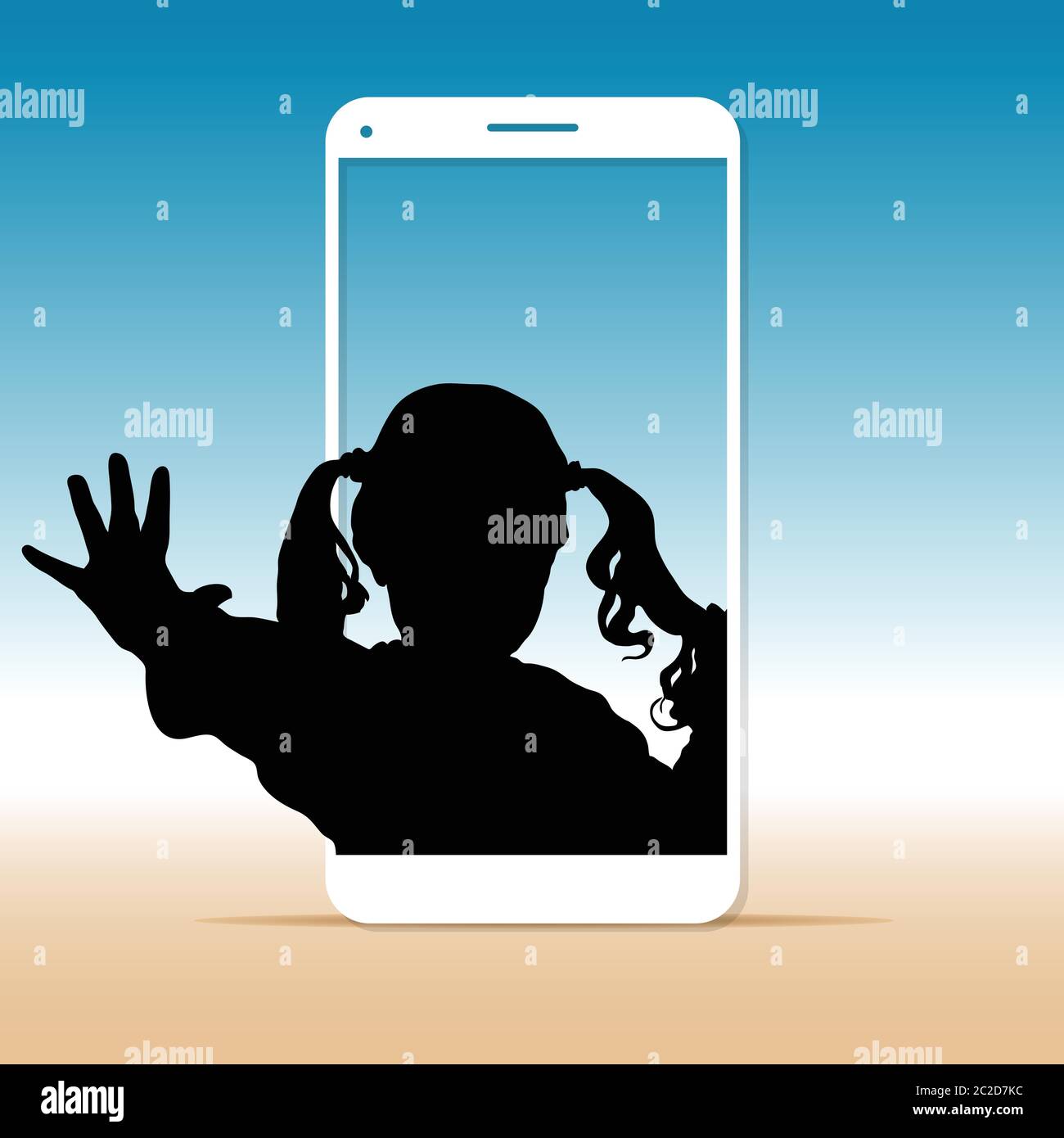 child silhouette sweet on cellphone illustration in colorful Stock ...