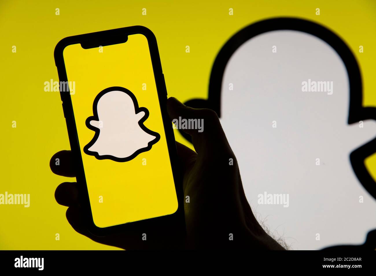 LONDON, UK - JUNE 2020: Snapchat social media logo on a smartphone ...