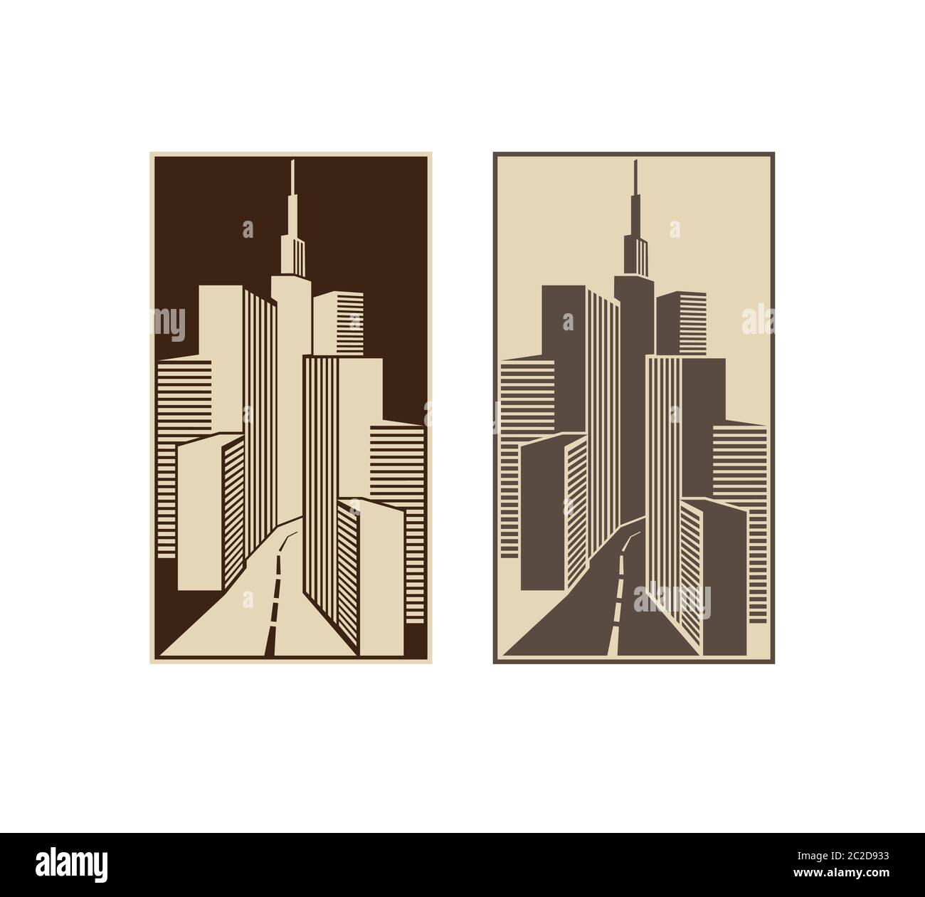 stylized drawing on the theme of downtown in a few color options Stock ...