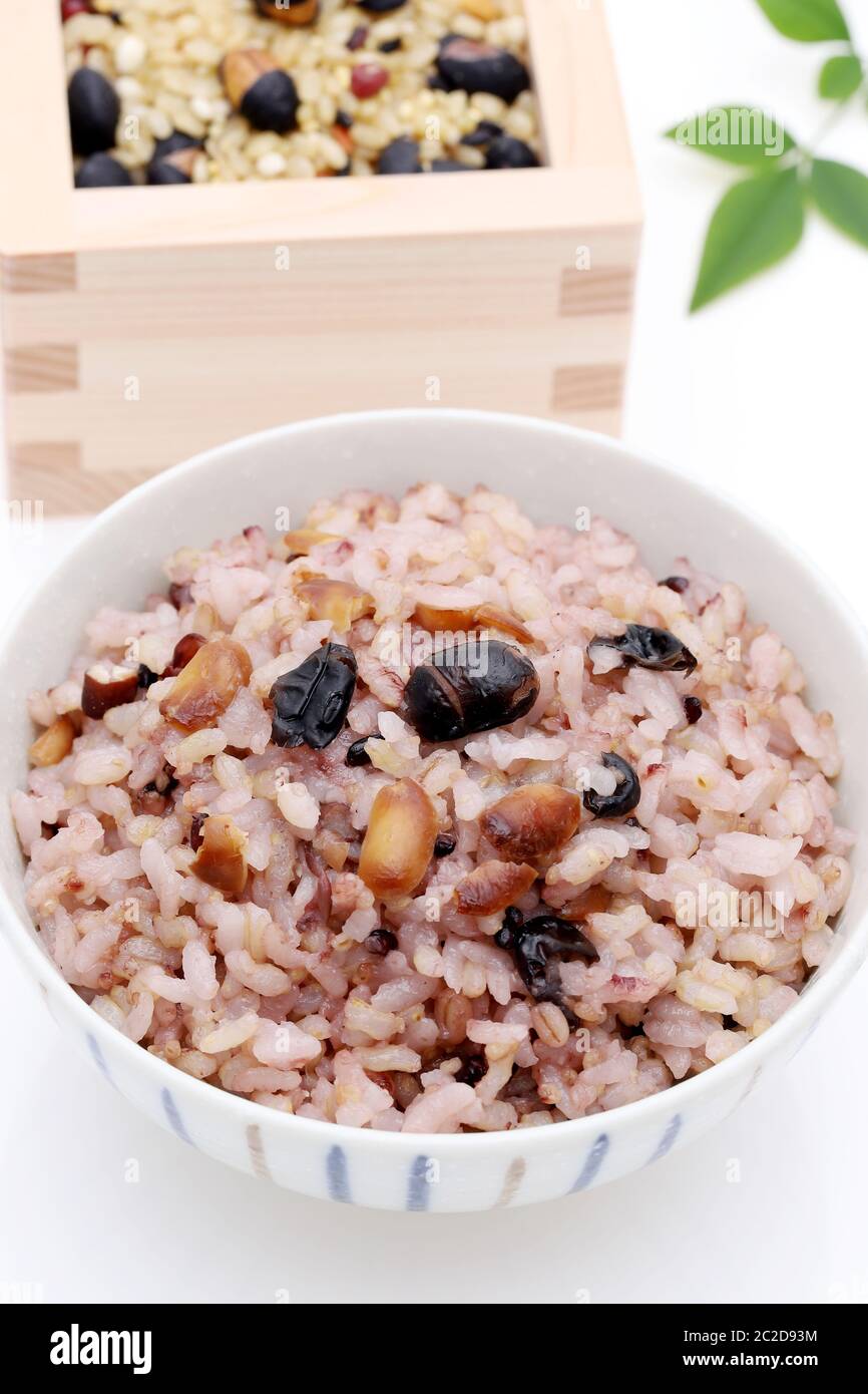 Japanese food, Gokoku Mai boiled rice on white background Stock Photo ...