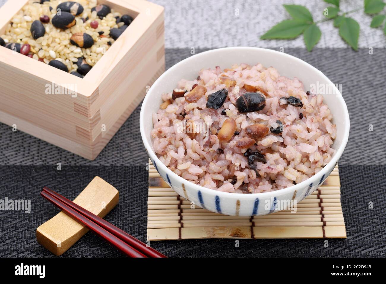 Japanese food, Gokoku Mai boiled rice on black Stock Photo - Alamy