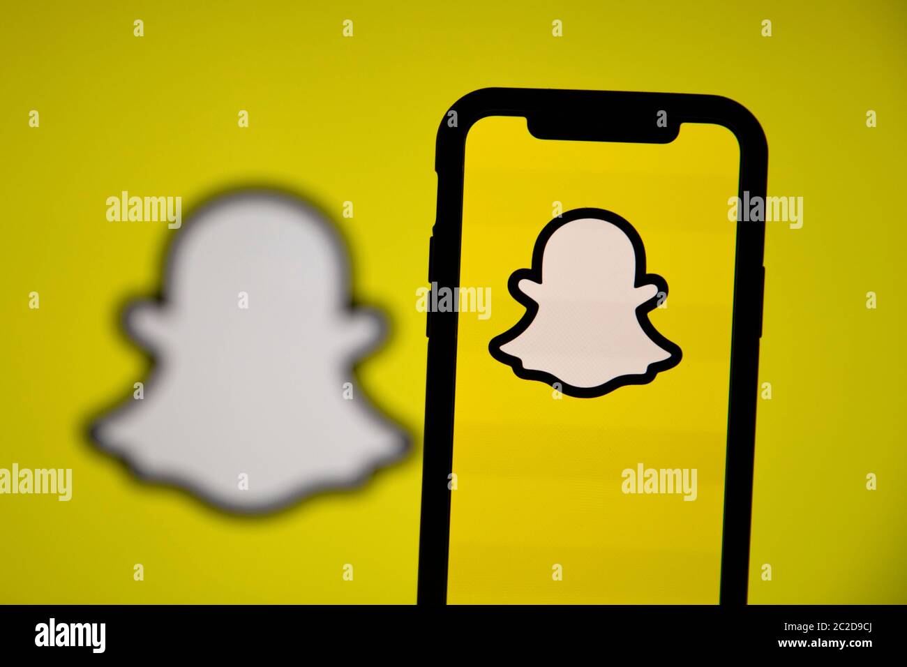 LONDON, UK - JUNE 2020: Snapchat social media logo on a smartphone ...