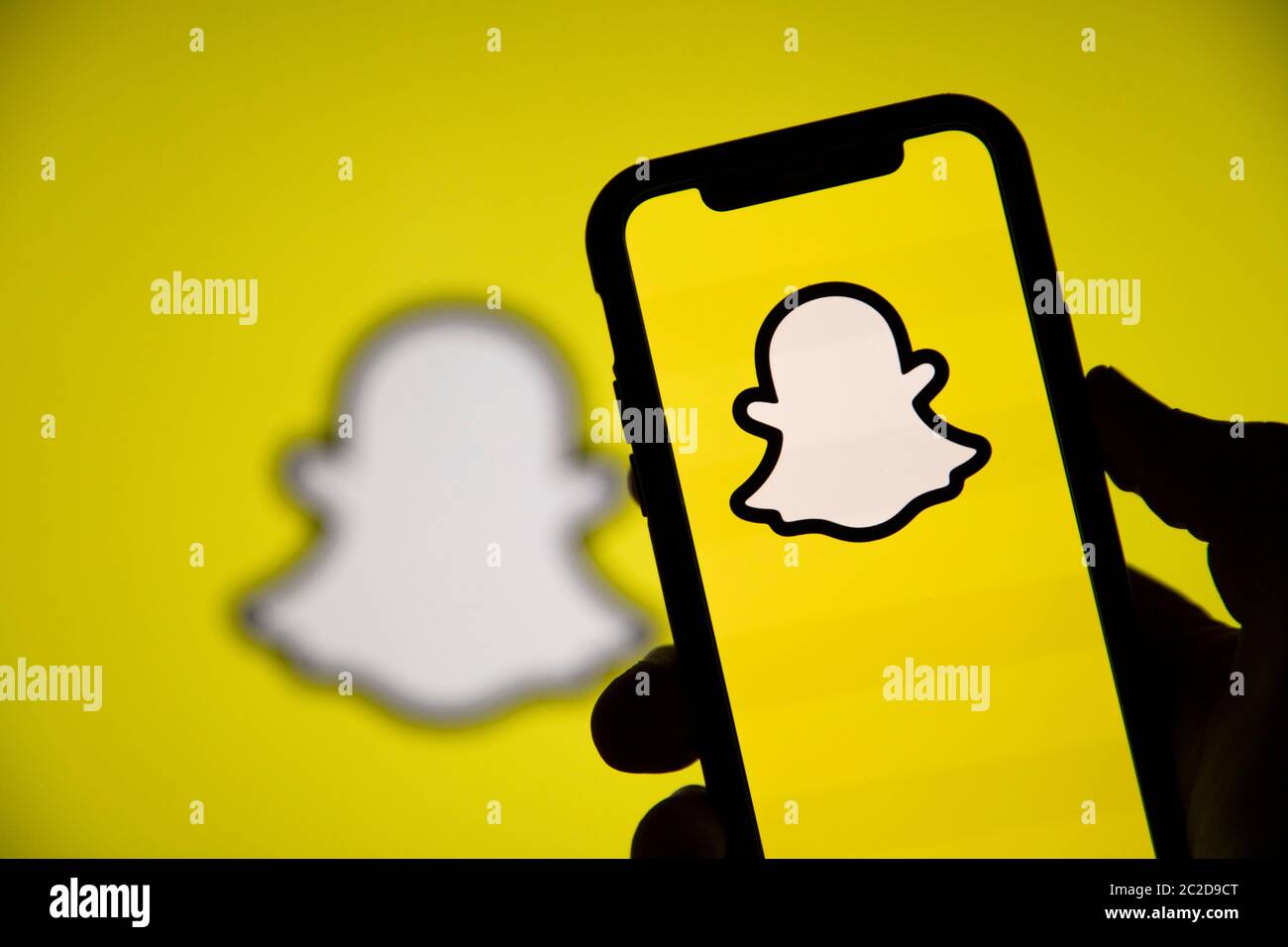 LONDON, UK - JUNE 2020: Snapchat social media logo on a smartphone ...