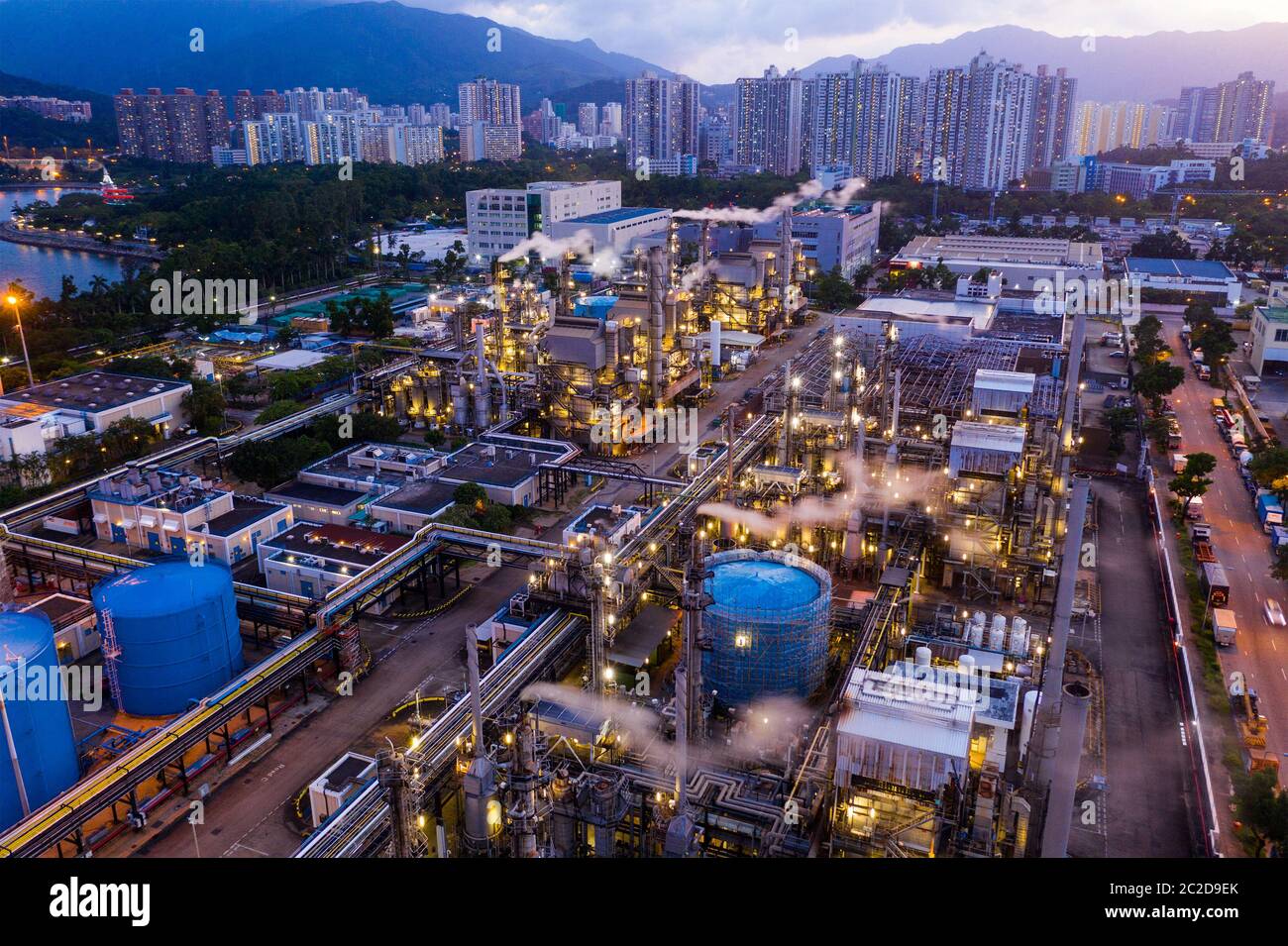 Tai Po, Hong Kong 19 May 2019: Top view of Hong Kong industrial factory ...