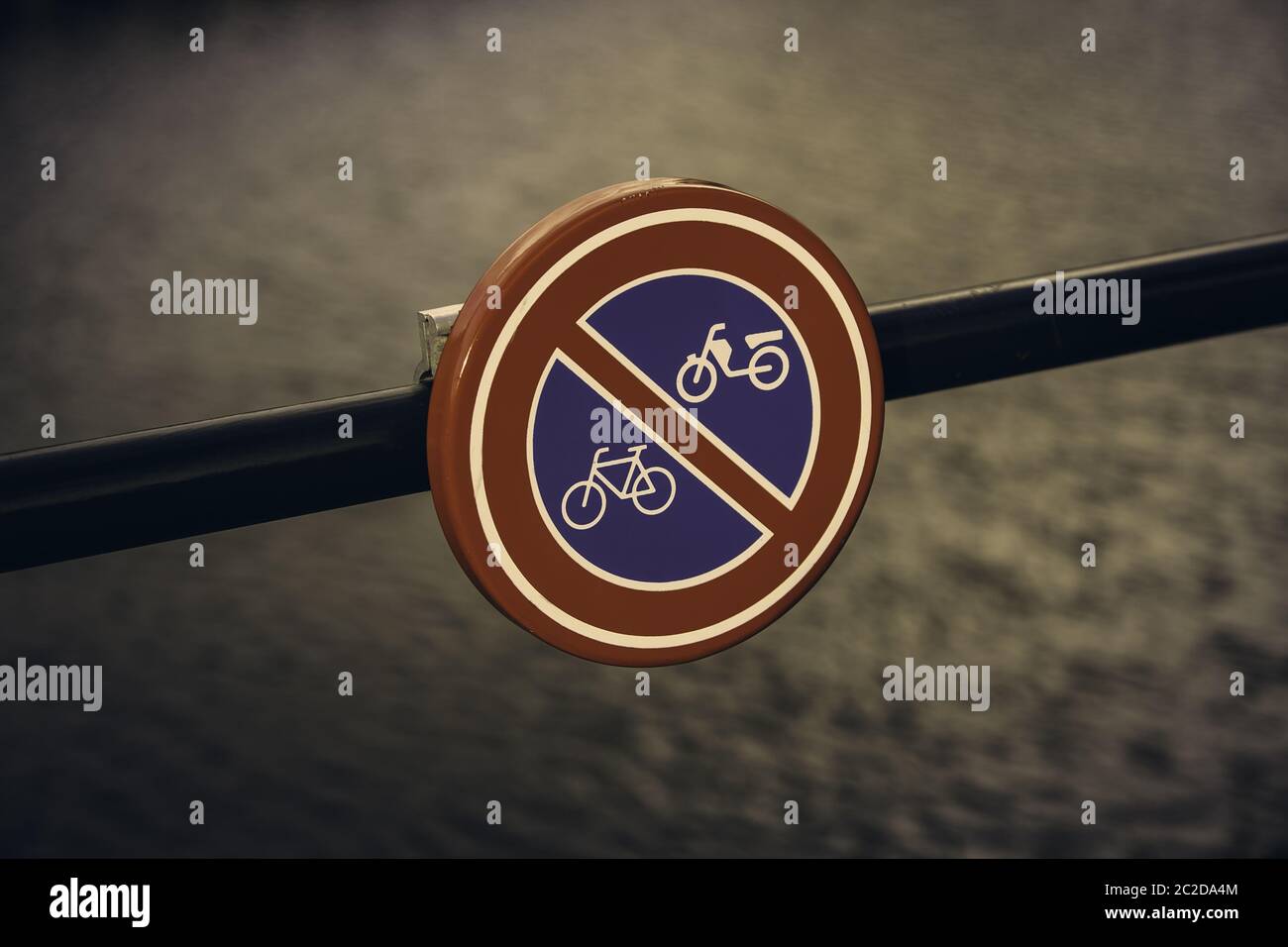 Bicycle prohibited sign, traffic signal detail, sign in the city of ...