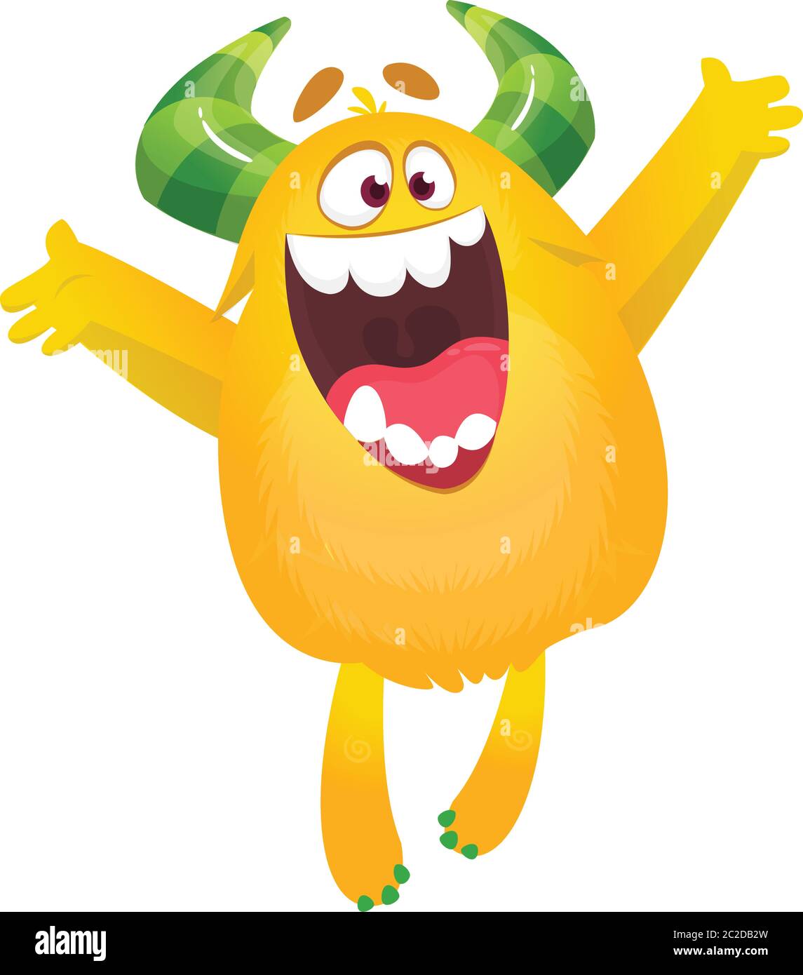 Cartoon furry monster. Halloween vector illustration of excited monster ...