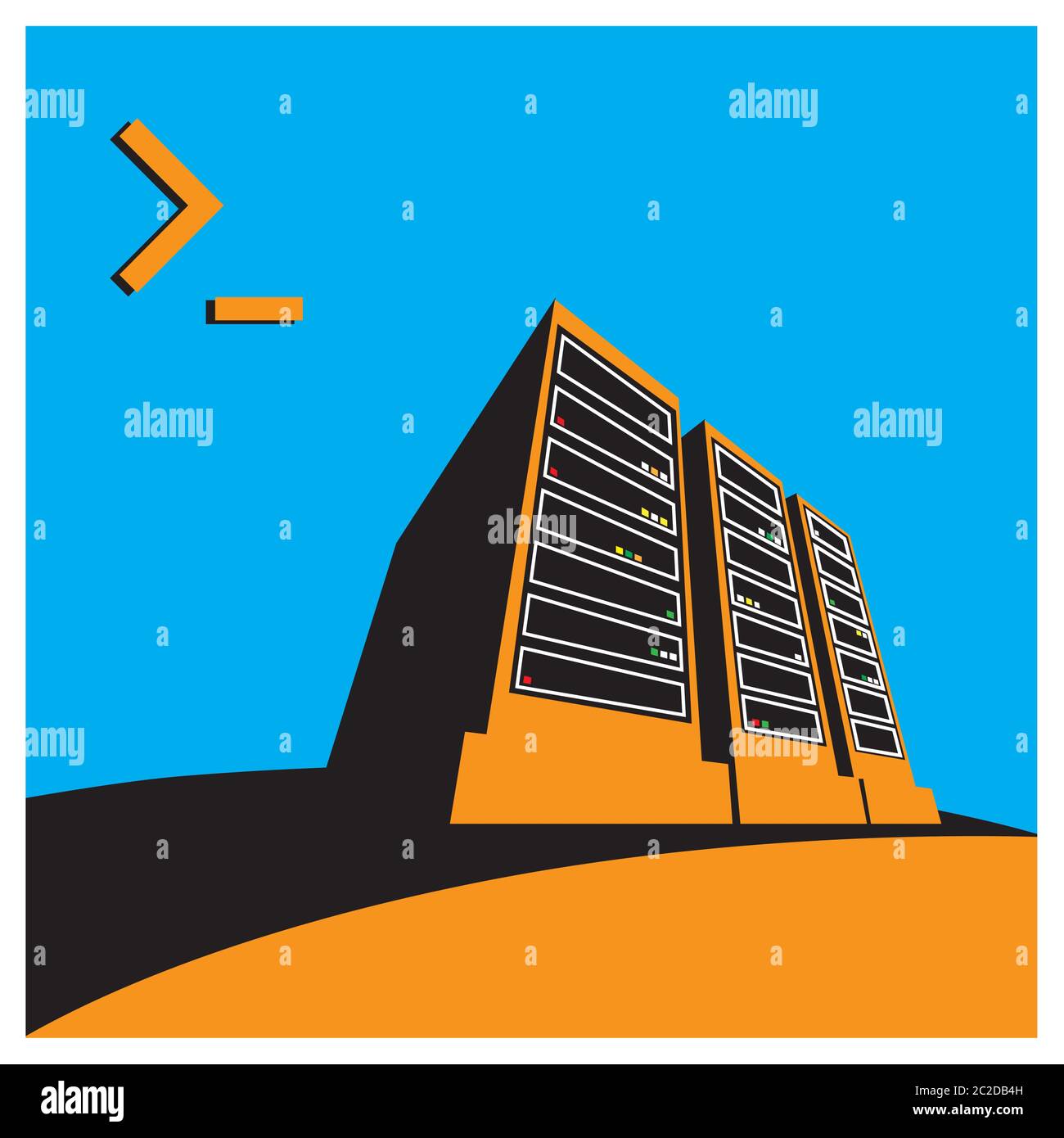 stylized illustration of a data center, a supercomputer, servers and ...