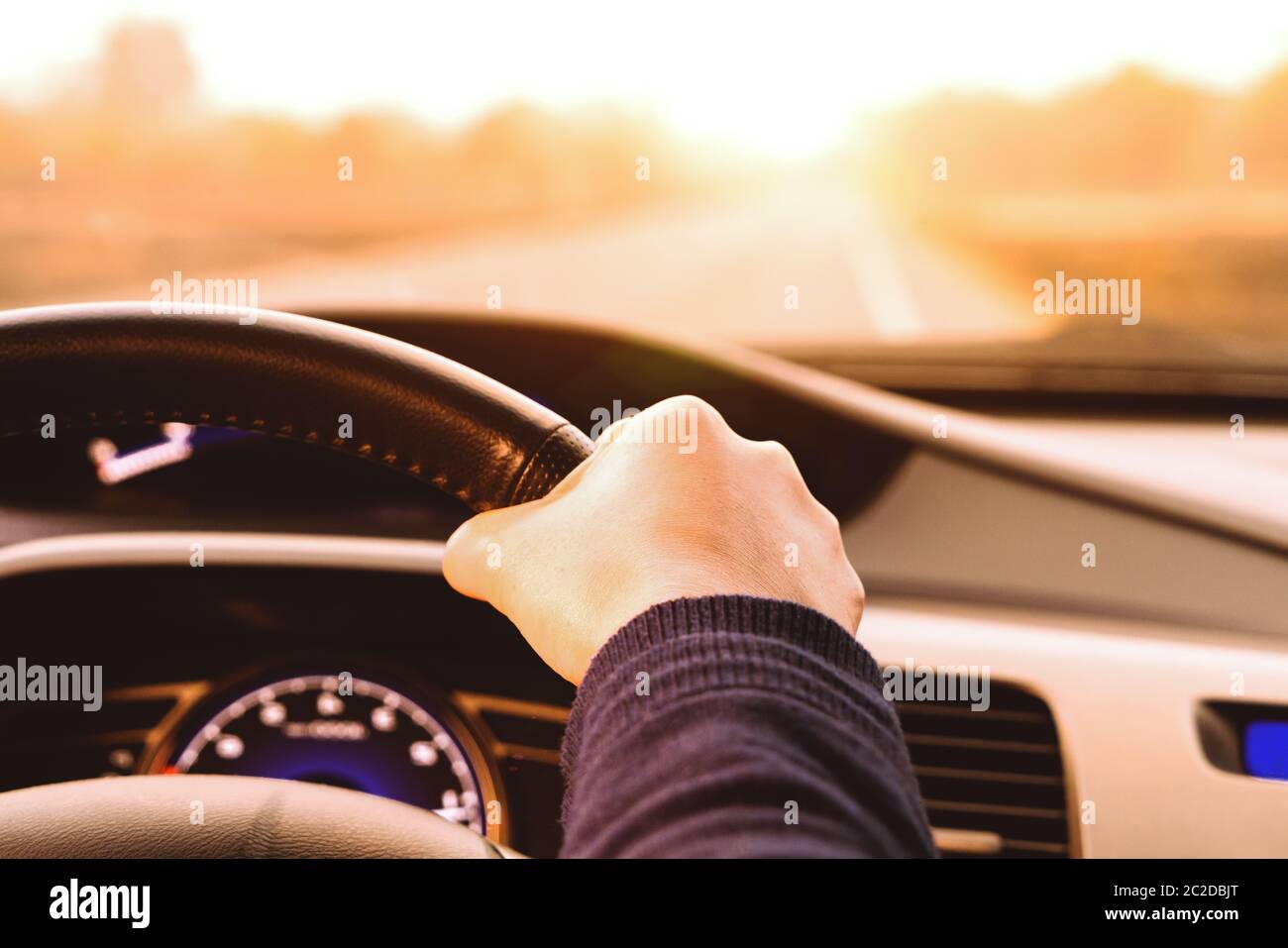 Safe drive, speed control and security distance on the road, driving ...