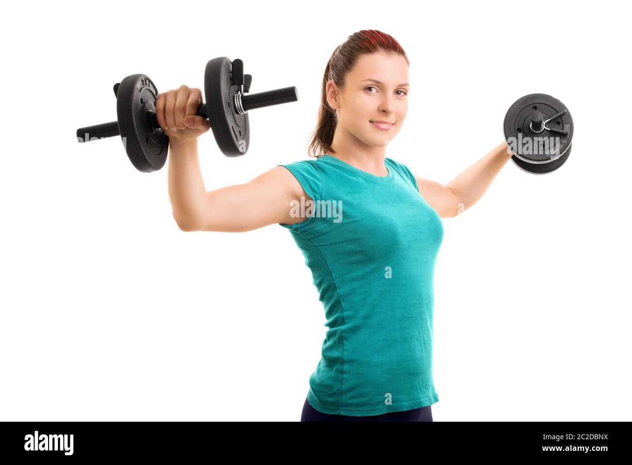 Girl lifting up weights hi-res stock photography and images - Alamy