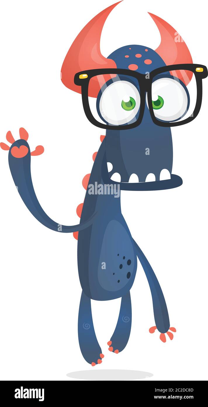 Cartoon smart monster wearing glasses. Vector illustration isolated ...
