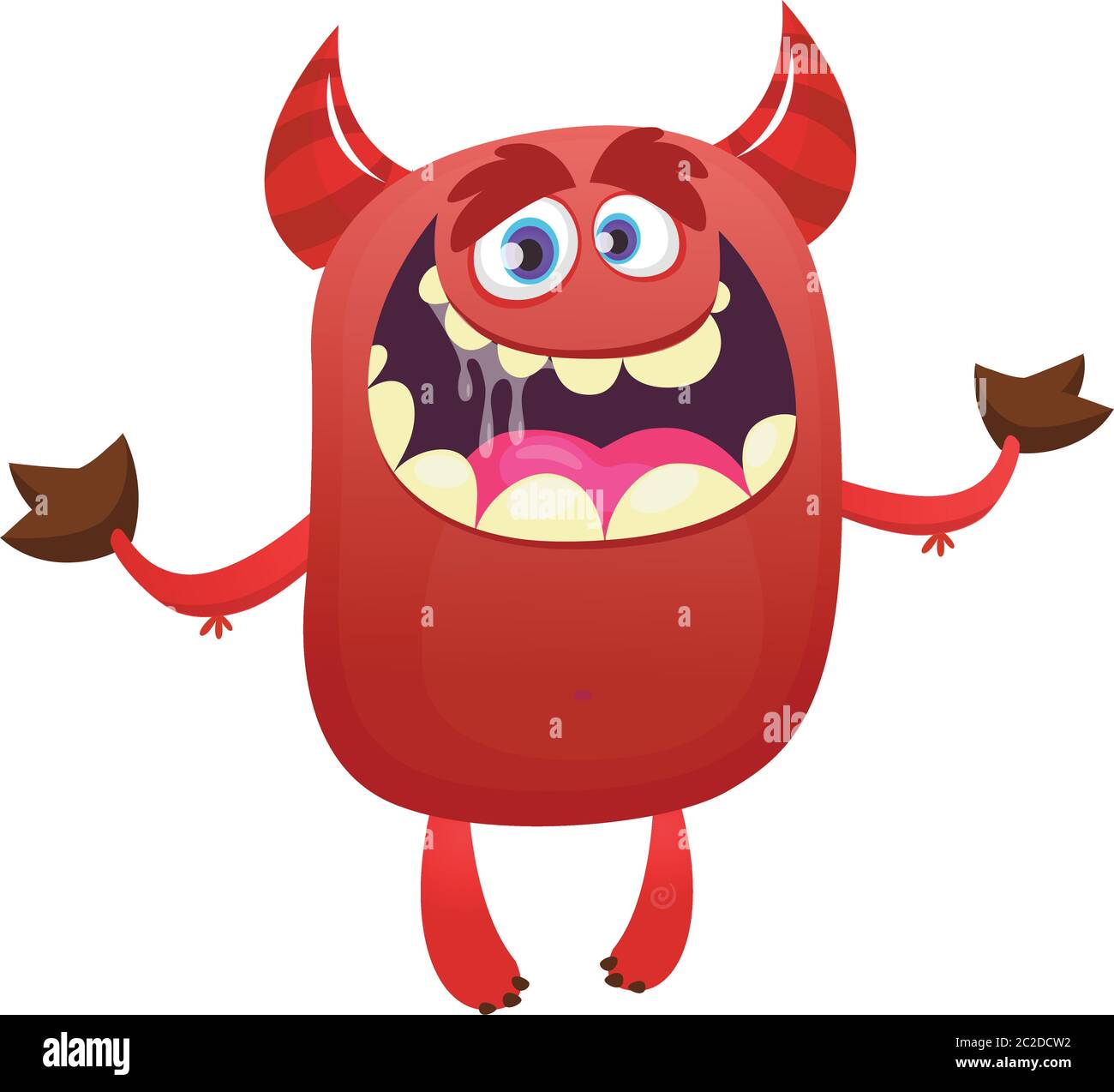 Cartoon illustration of funny red devil character with horns. Vector ...