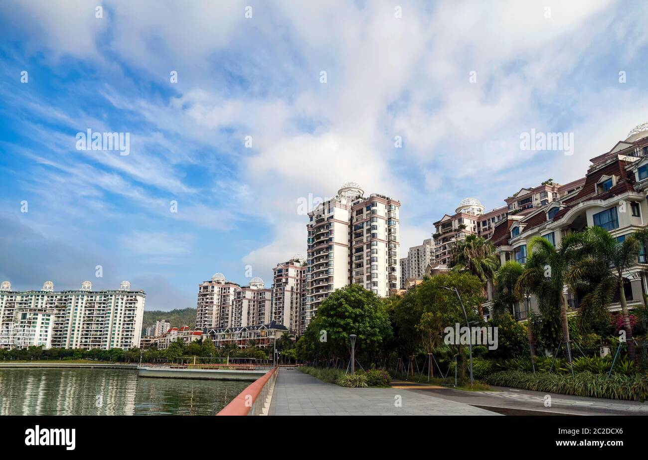 Residential municipal high-rise buildings in a metropolis on the bay, I ...