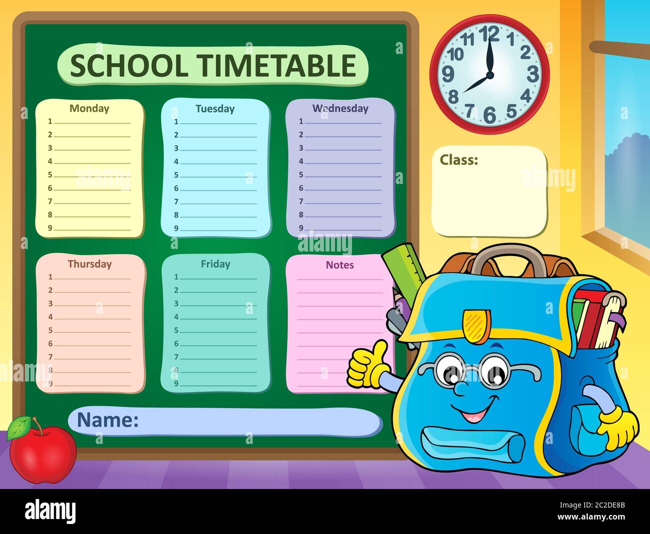 Weekly school timetable template 9 - picture illustration Stock Photo ...