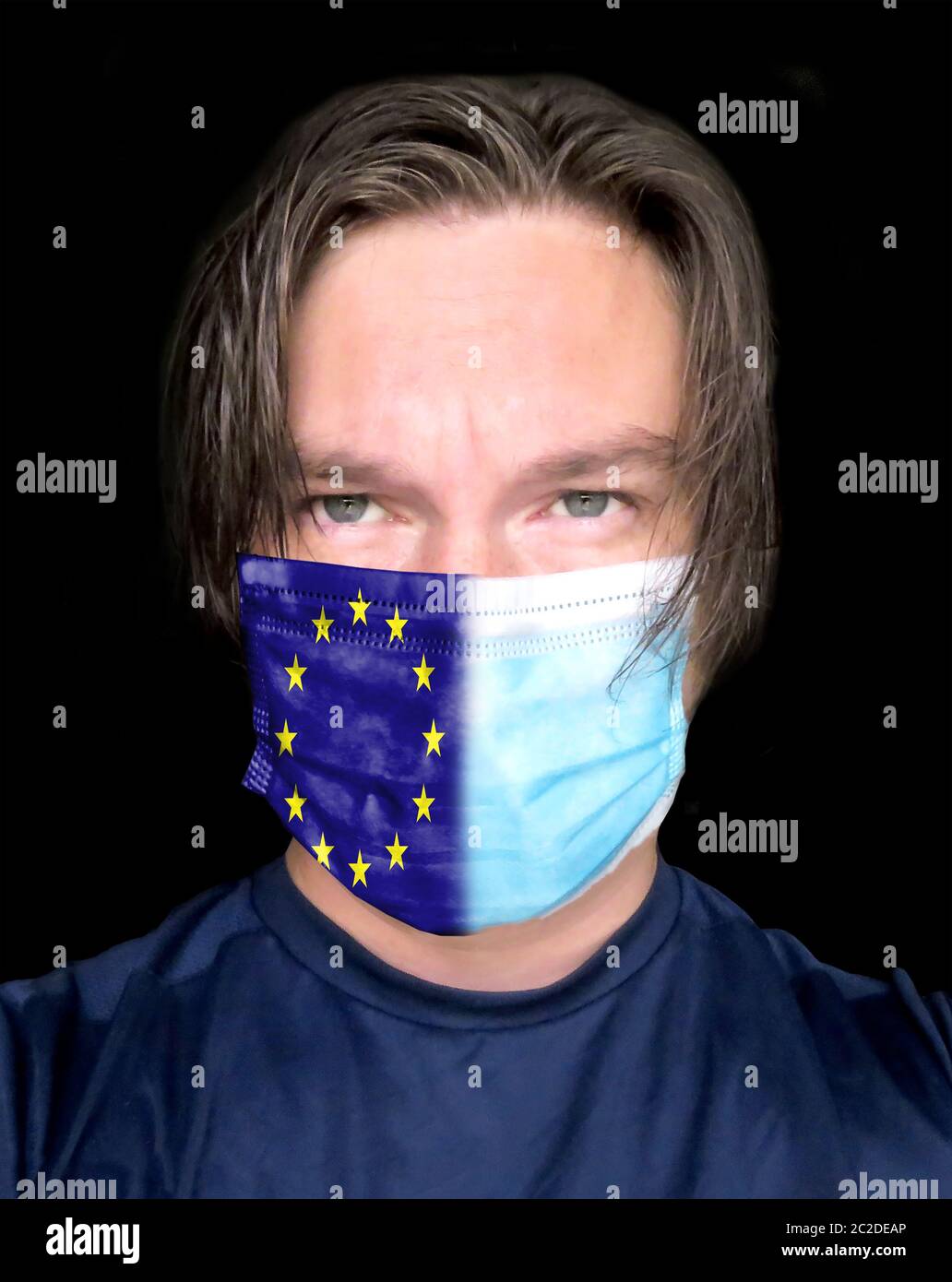Man in medical mask with European Union flag on the mask Stock Photo ...