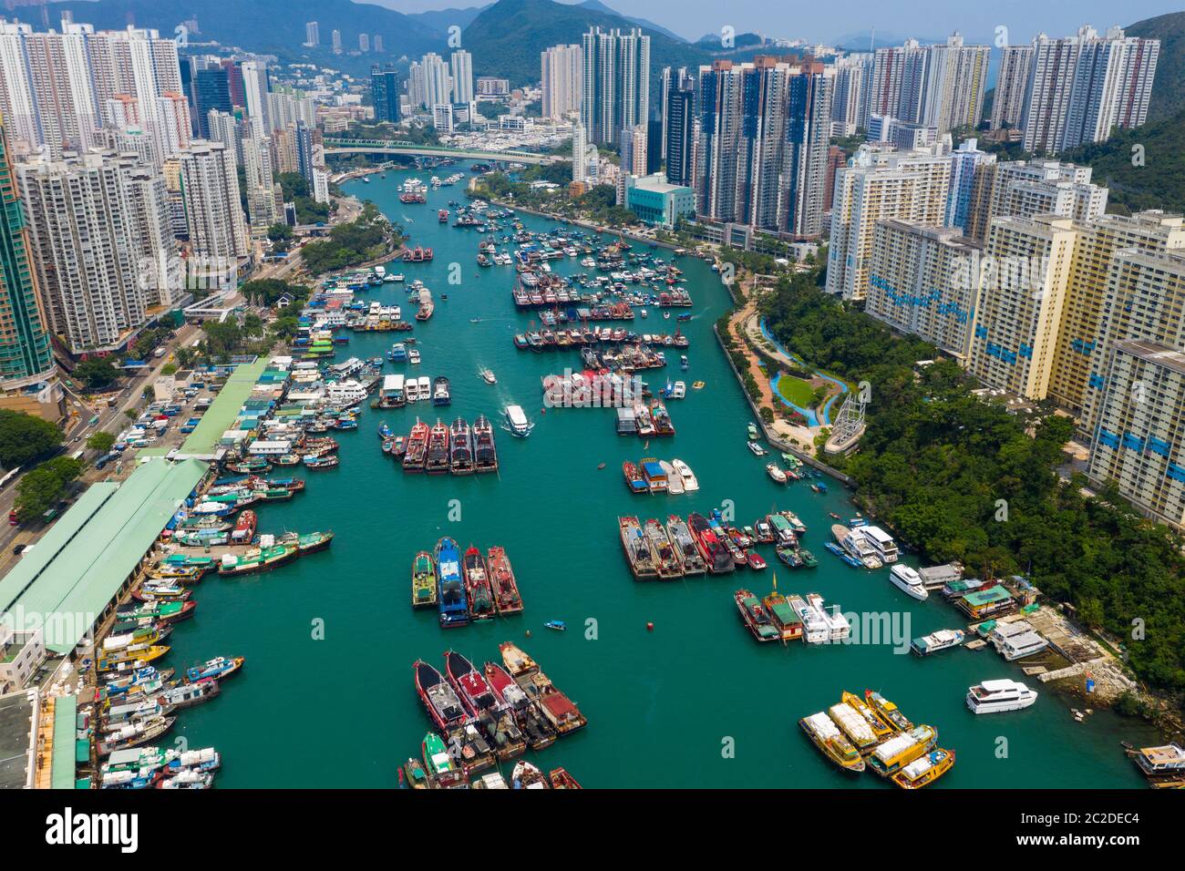 Aberdeen, Hong Kong 11 May 2019: Top view Hong Kong harbour port Stock ...