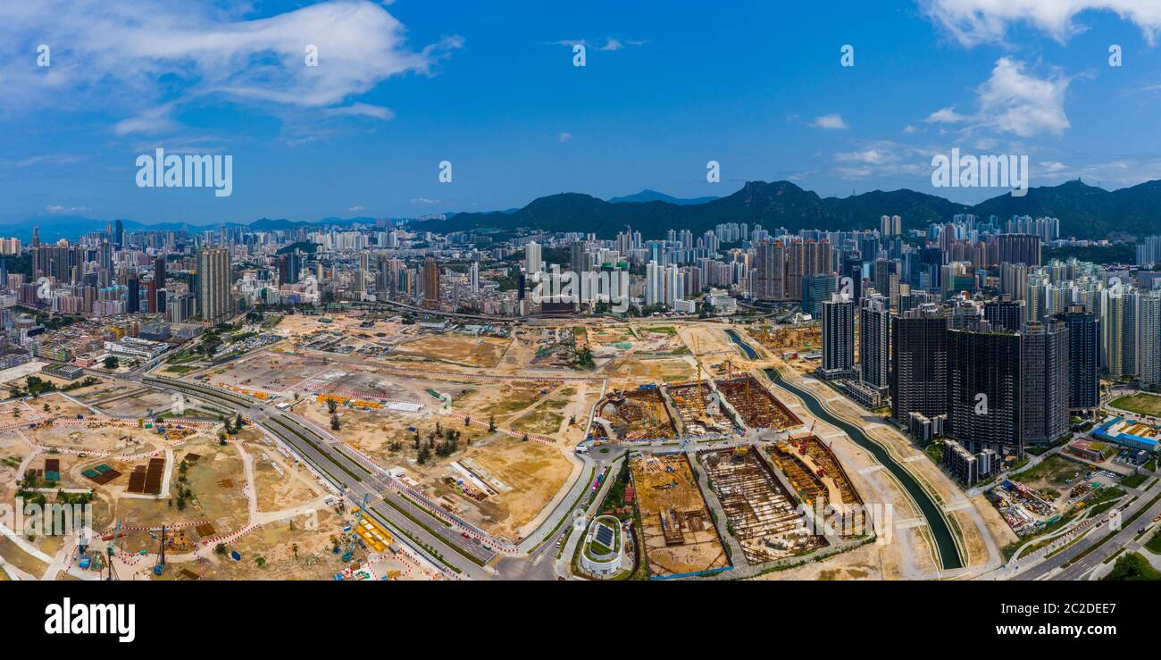 Kai Tak, Hong Kong 12 May 2019: Top view of Hong Kong construction site ...