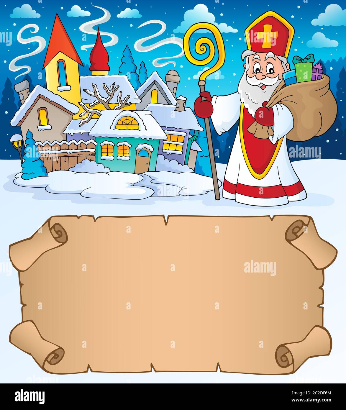 Small parchment and Saint Nicholas 3 - picture illustration Stock Photo ...