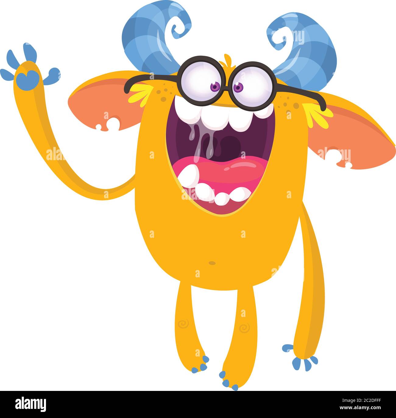 Cartoon smart yellow monster wearing glasses. Vector illustration ...