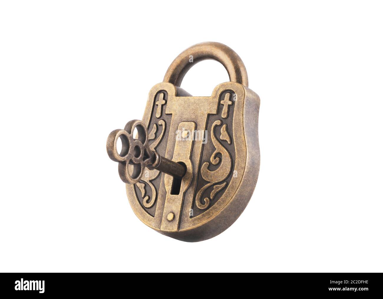 Vintage padlock and key isolated on white background with clipping path ...