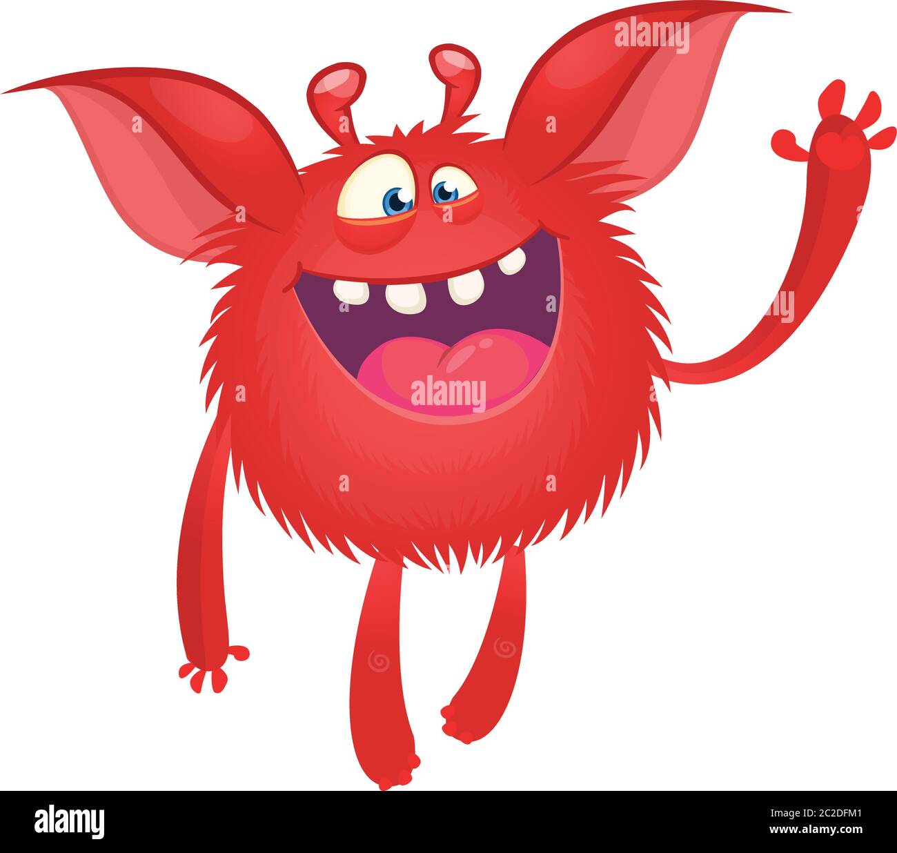 Happy cartoon baby monster. Halloween vector red and horned monster ...
