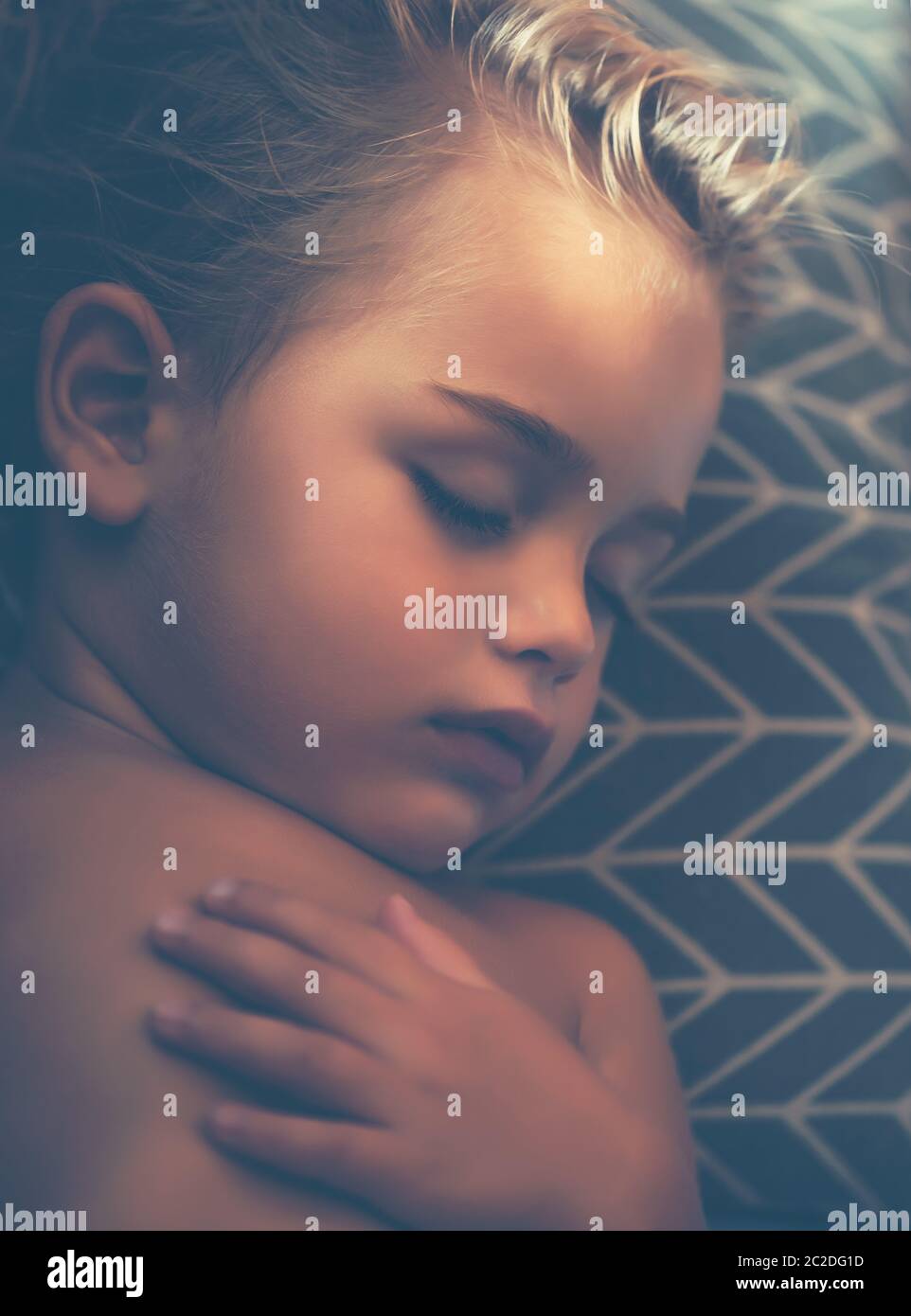 Portrait of a sweet sleeping child, little adorable baby boy napping at ...