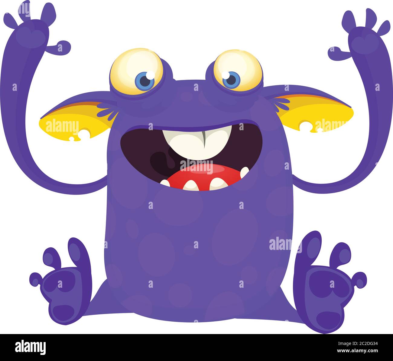 Cartoon furry monster. Halloween vector illustration of excited monster ...