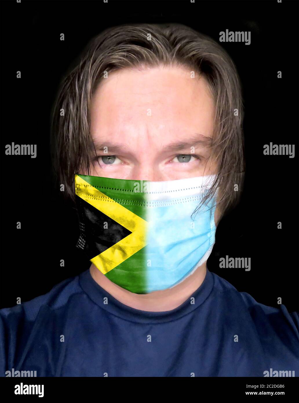 Man in medical mask with Jamaica flag on the mask Stock Photo - Alamy