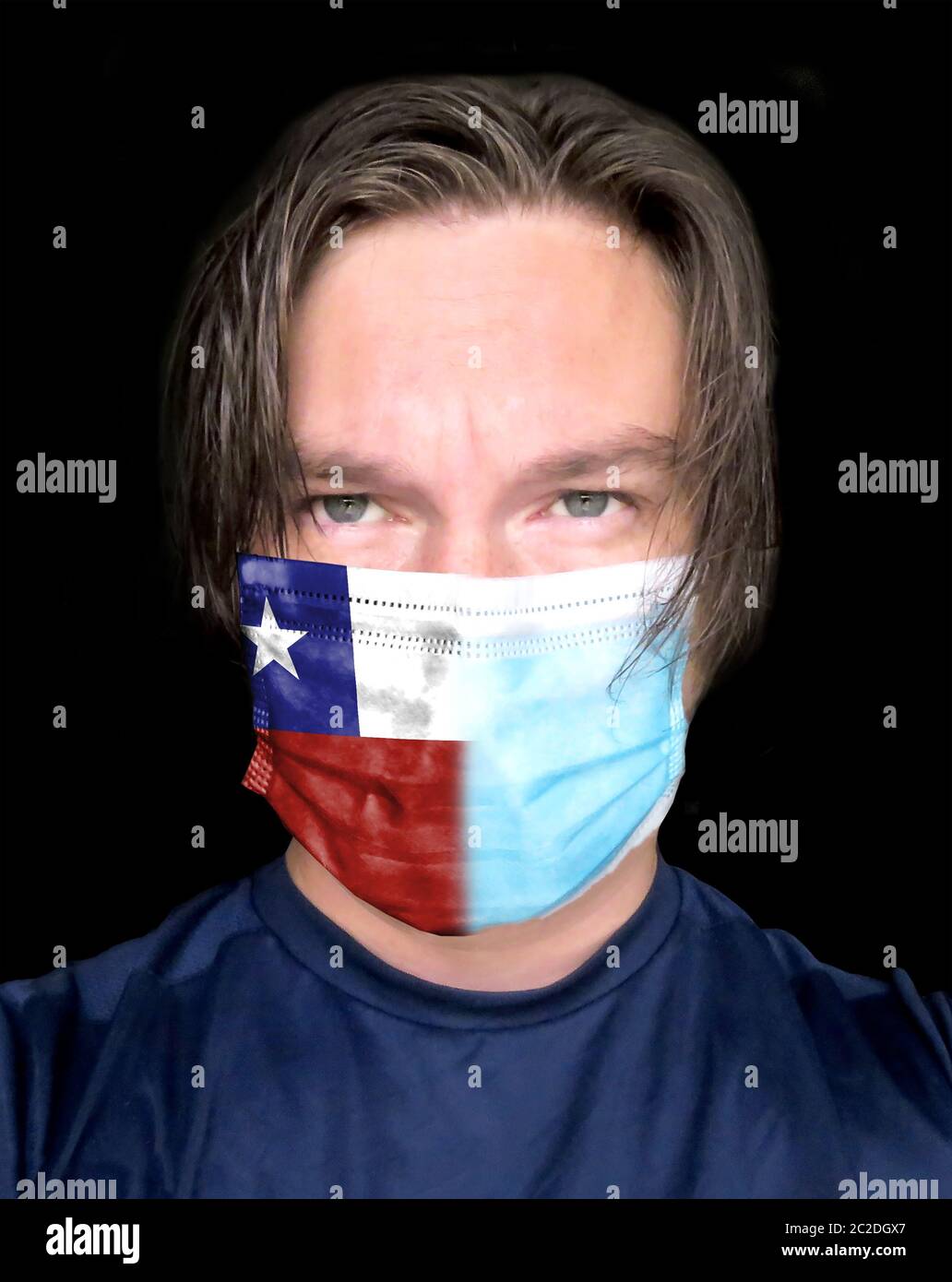 Man in medical mask with Chile flag on the mask Stock Photo - Alamy