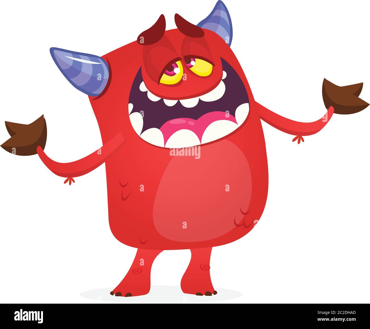 Cartoon illustration of funny red devil character with horns. Vector ...