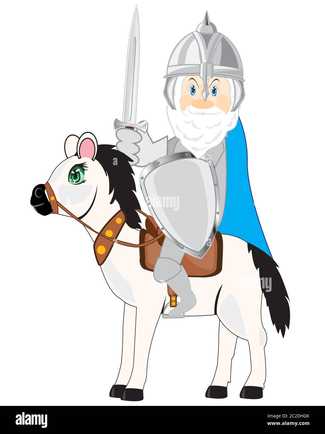 Vector illustration of the cartoon of the ancient knight on horse Stock ...
