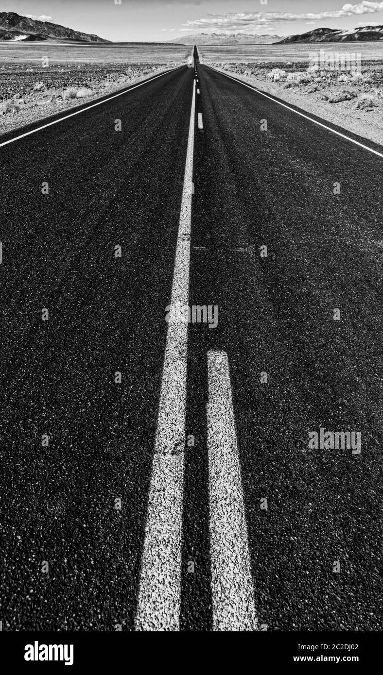View of an endless straight road running through the desert in the USA ...