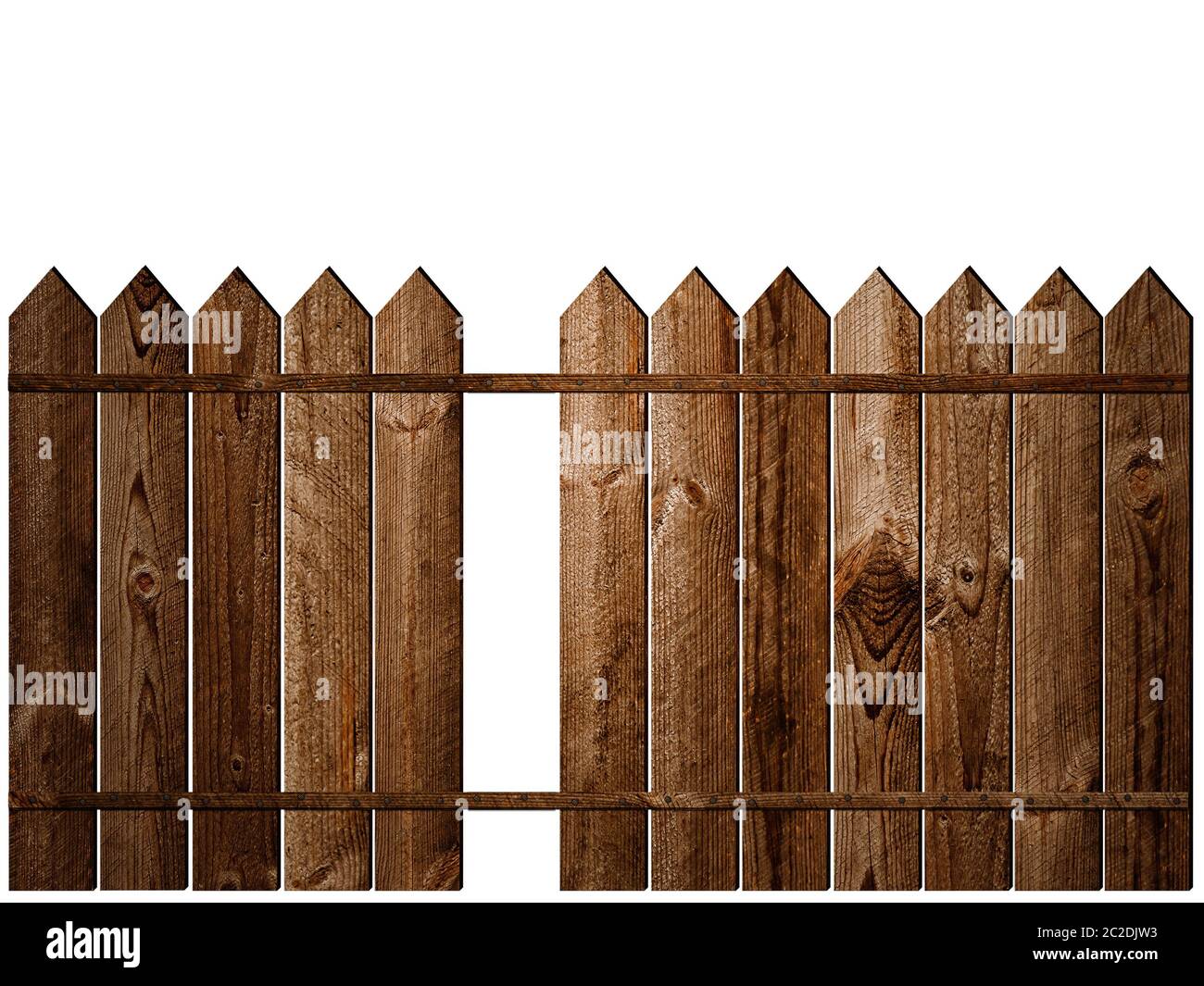 Wooden Fence without One Plank over White Background Stock Photo - Alamy