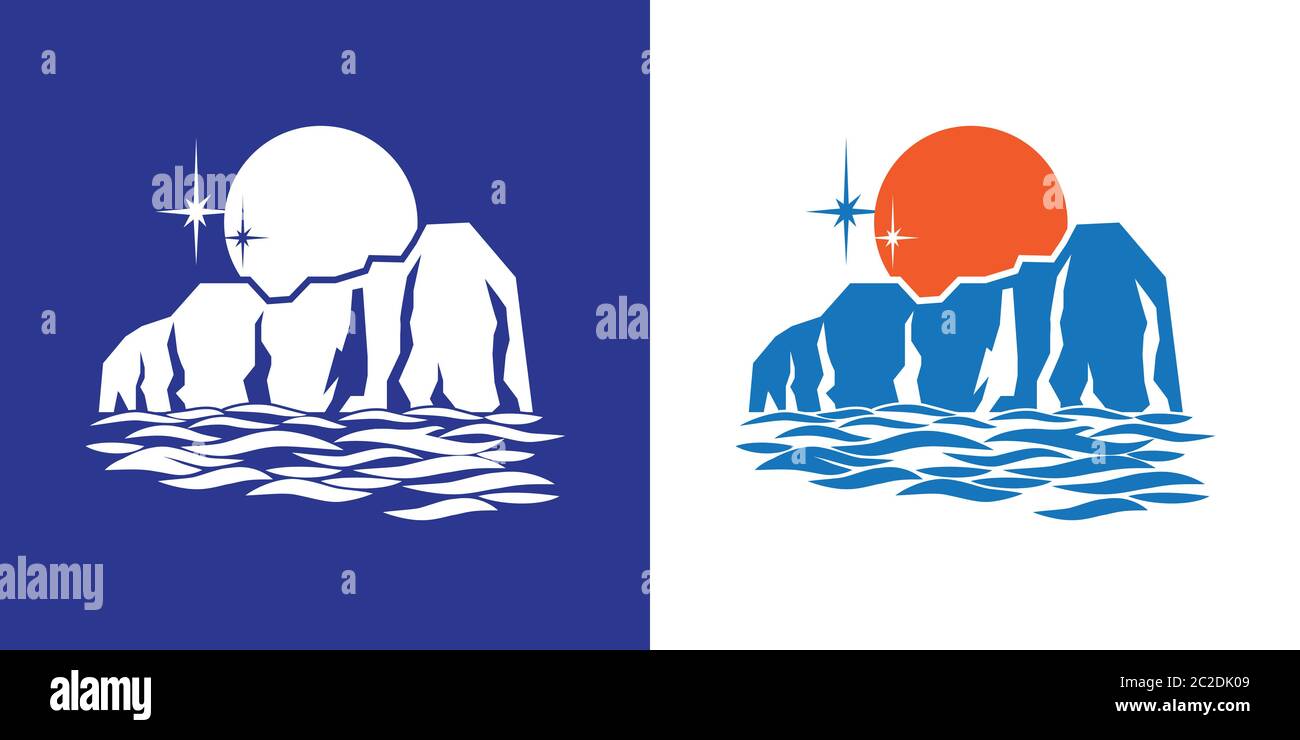 stylized illustration. iceberg, the night sky, the stars and the moon ...