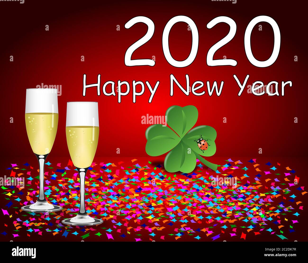 decorative red Happy New Year 2020 card â€“ illustration Stock Photo ...