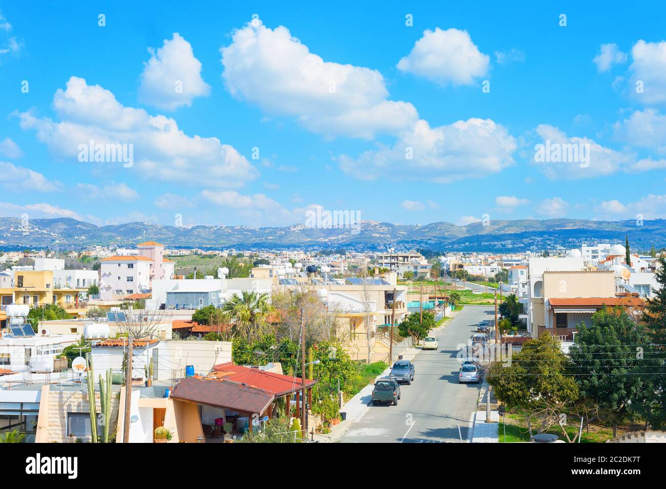Skyline of Paphos, road and mountains, Cyprus Stock Photo - Alamy