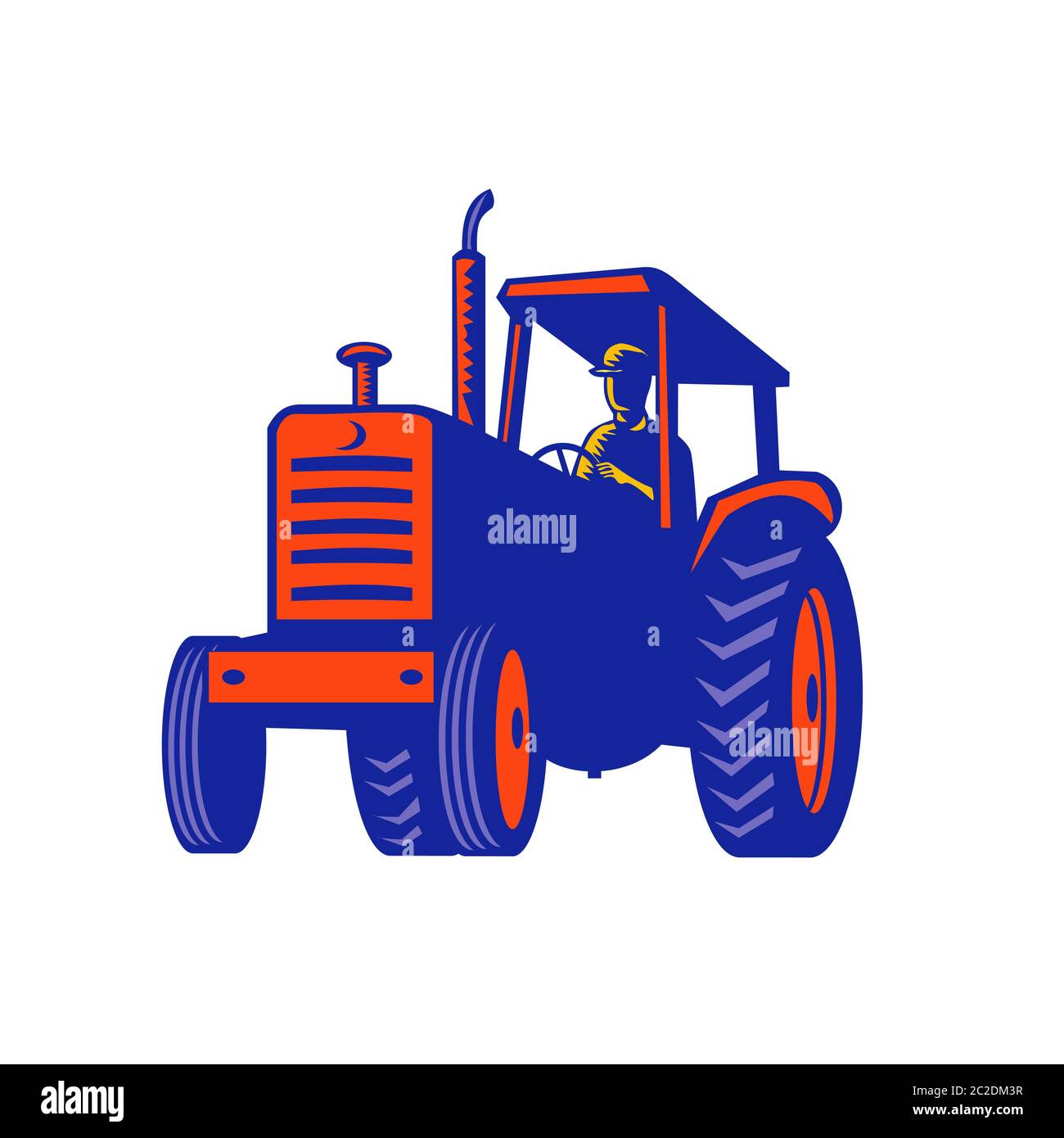 Retro style illustration of a vintage farm tractor viewed from front on ...