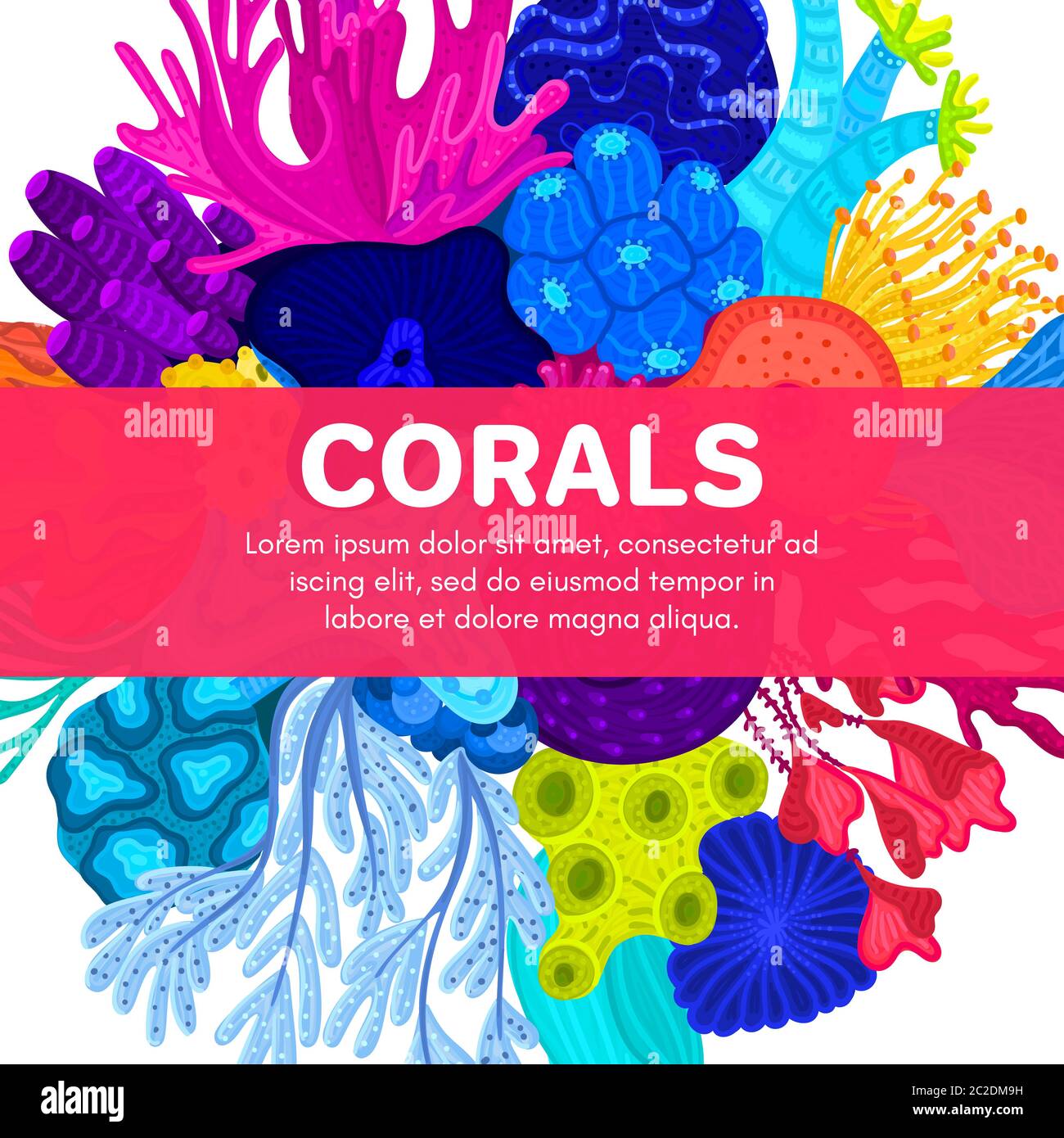 Vector composition of corals. Background with colorful sea or ocean ...