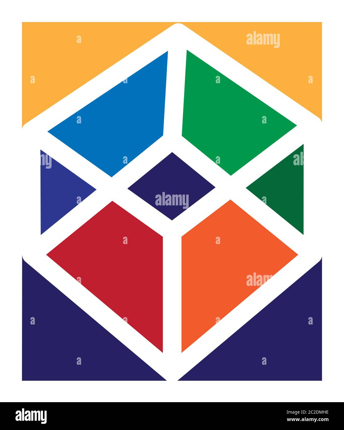 Illustration on an abstract minimalist cube with colored faces. can be ...