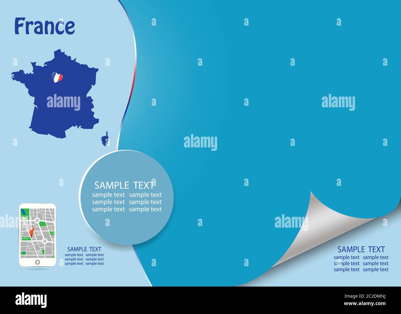 Travel France template vector in blue color showing the blind French ...
