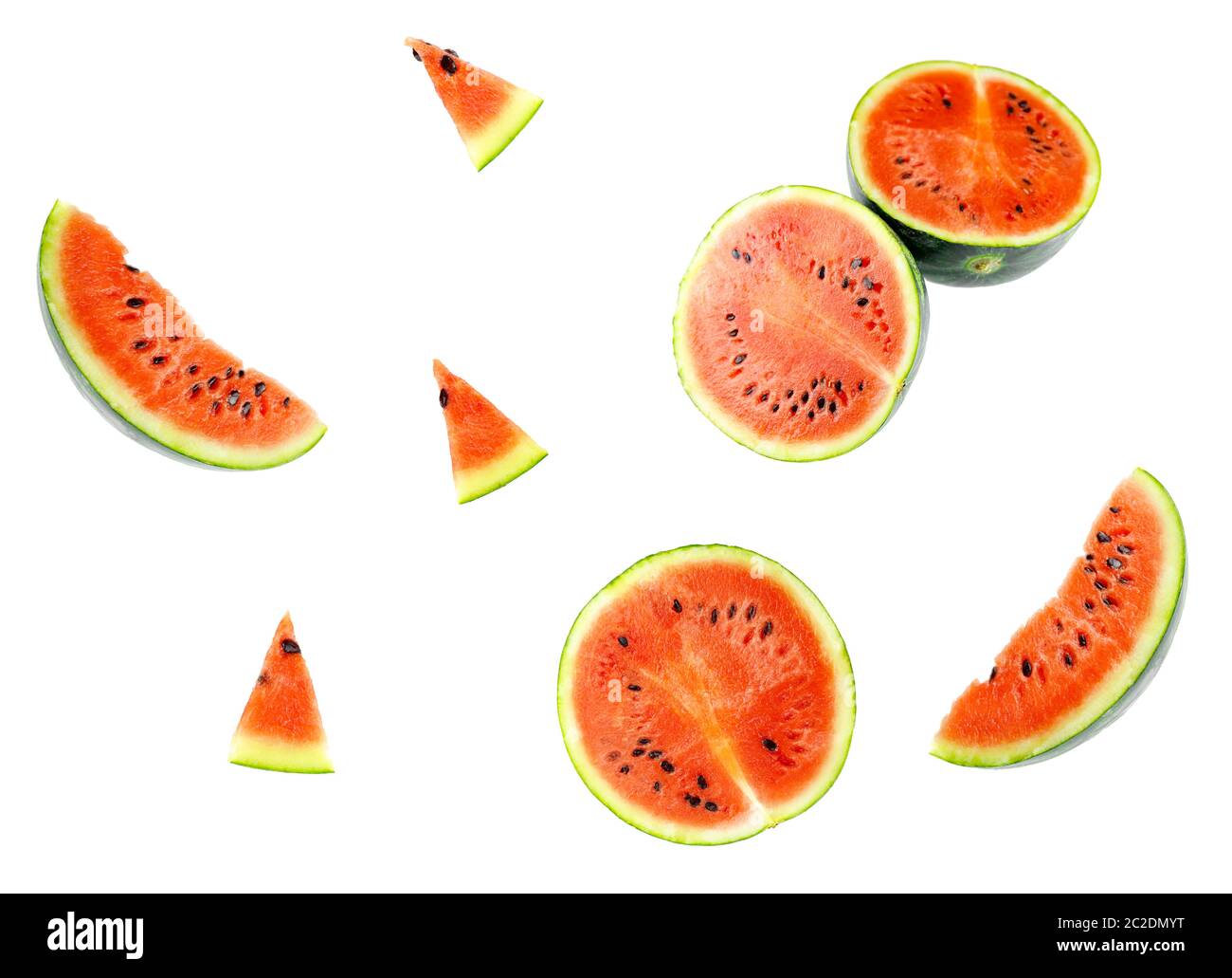 Isolated watermelons. Collection of whole and cut watermelon fruits ...
