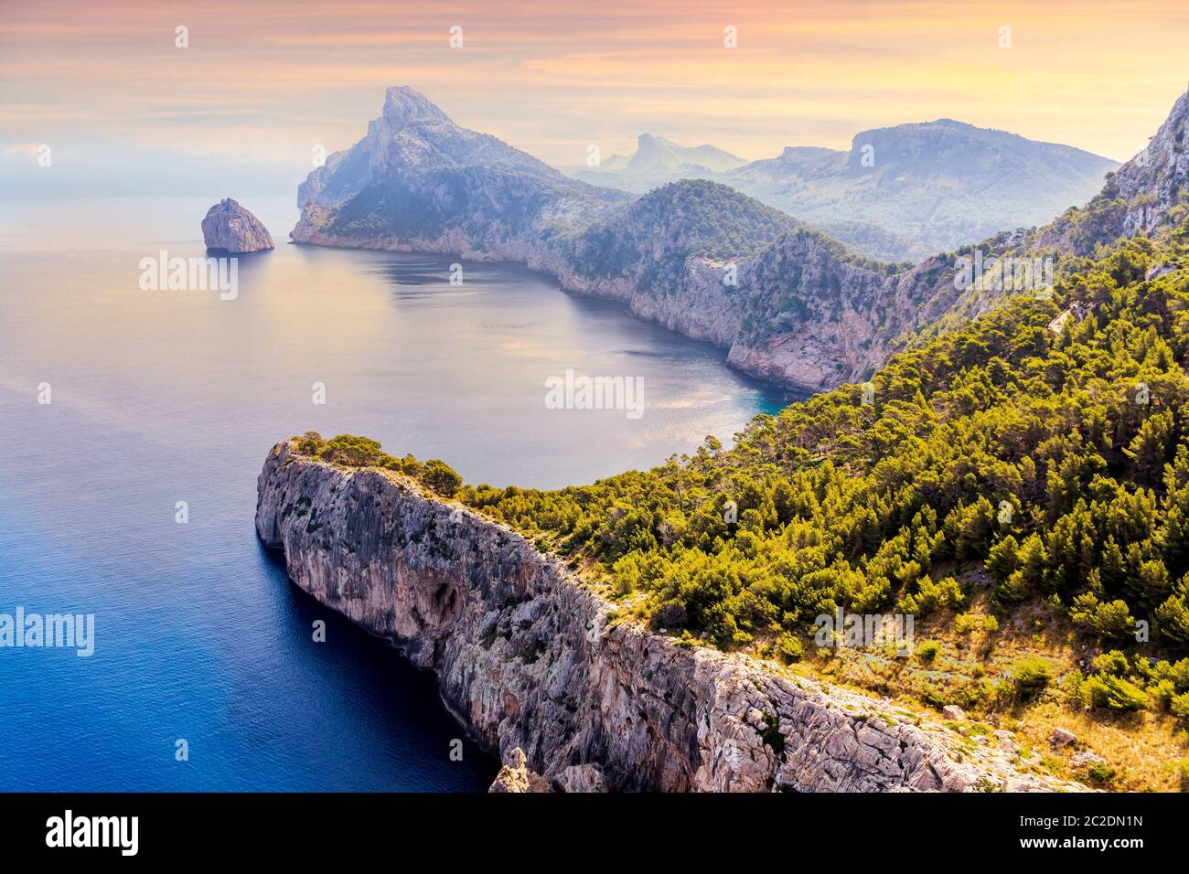 View from the Mirador Es Colomer towards the island Colomer and the ...