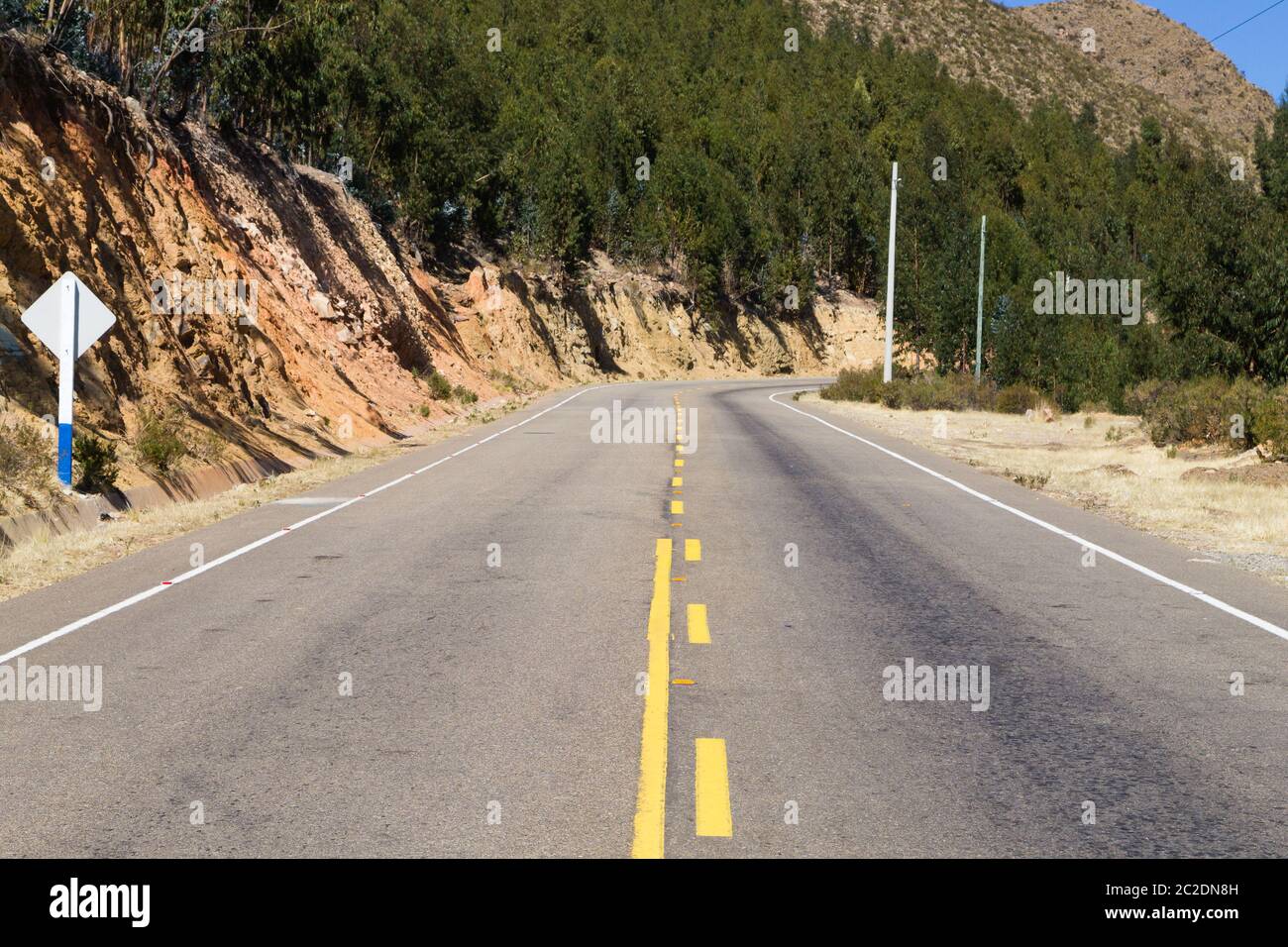 Perspective view tarmac road from Bolivia along the way to Tarabuco ...