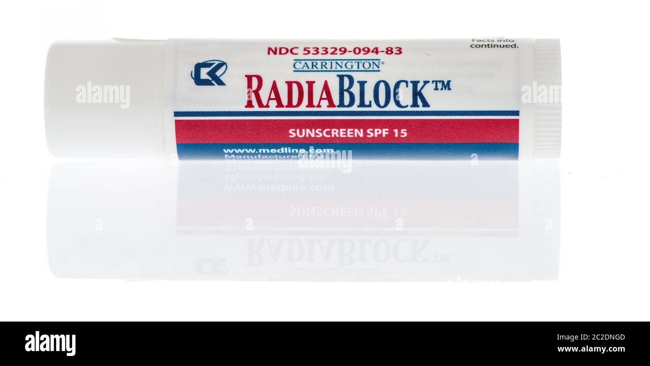 Winneconne, WI - 29 May 2020: A tube of Carrington radiablock lip balm ...